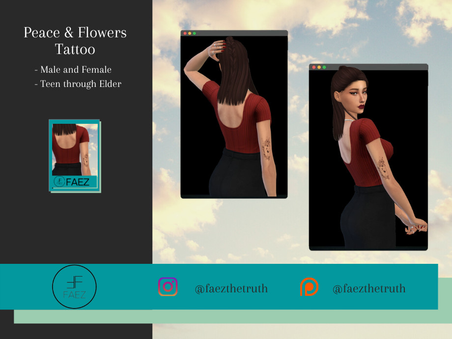 The Sims Resource | Peace & Flowers Tattoo
