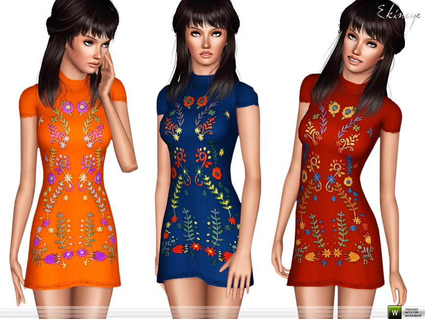 The Sims Resource - Embroidered Shift Dress