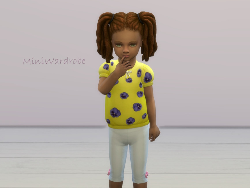 The Sims Resource - Yellow t-shirt, blause with flowers