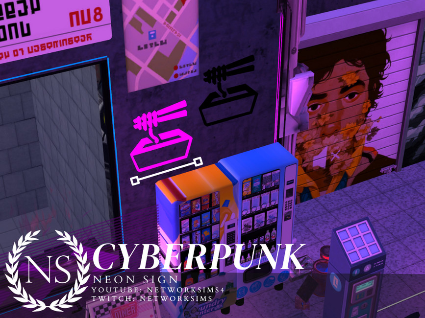 The Sims Resource - Cyberpunk City Clutter - Takeaway Neon II