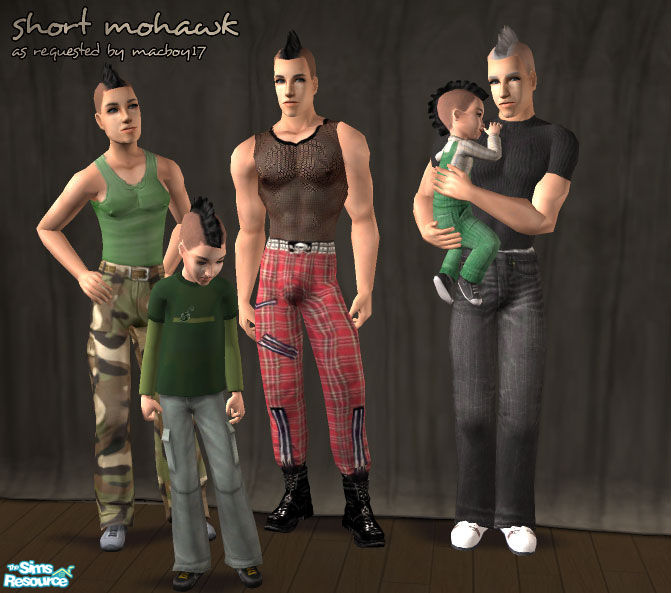 The Sims Resource | Short Mohawk for Males - Black Recolor