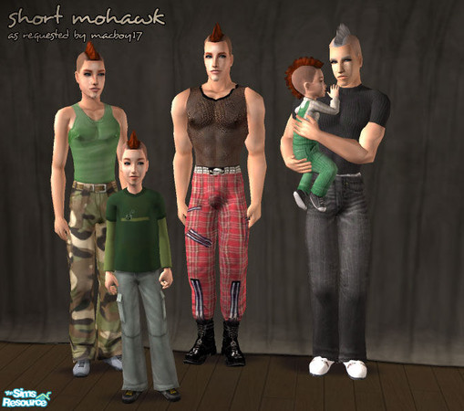 The Sims Resource | Short Mohawk for Males - Red Recolor