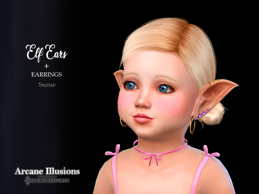 The Sims Resource - Arcane Illusions Elf Ears + Earrings Toddler