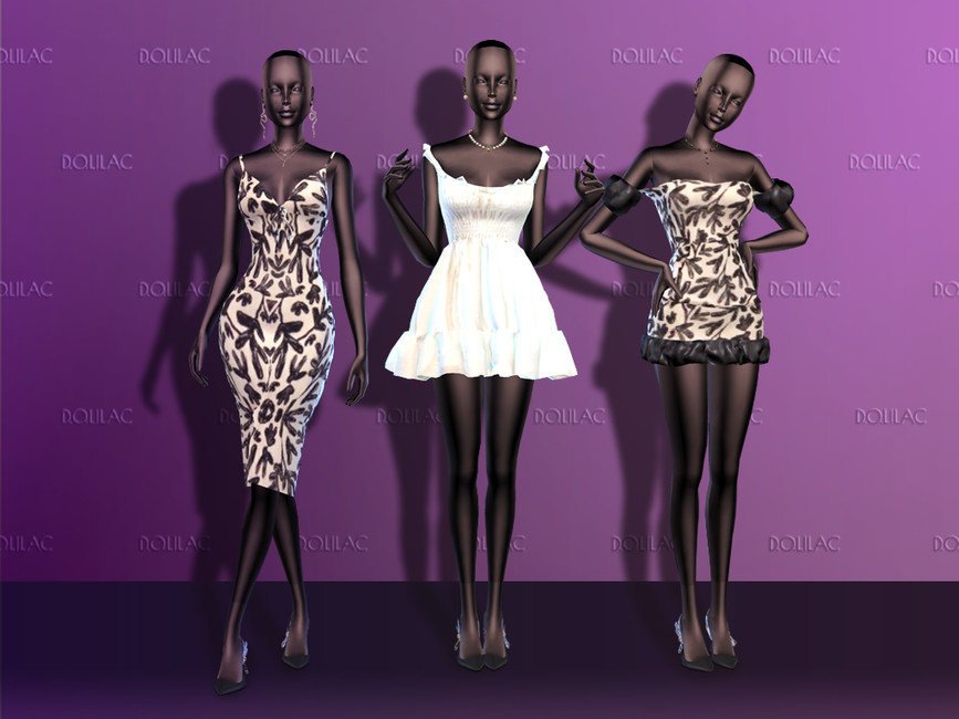 The Sims Resource - Leaf Print off Shoulder Dress DO169