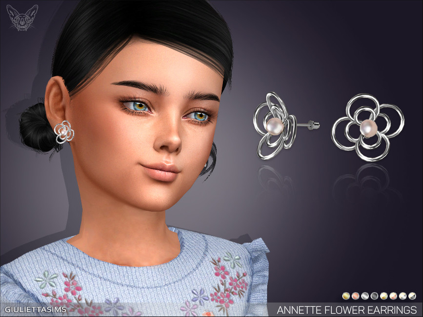 The Sims Resource - Annette Flower Pearl Earrings For Kids
