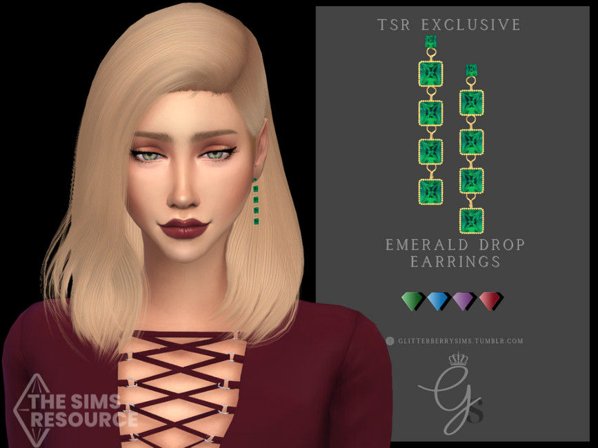 The Sims Resource - Emerald Drop Earrings
