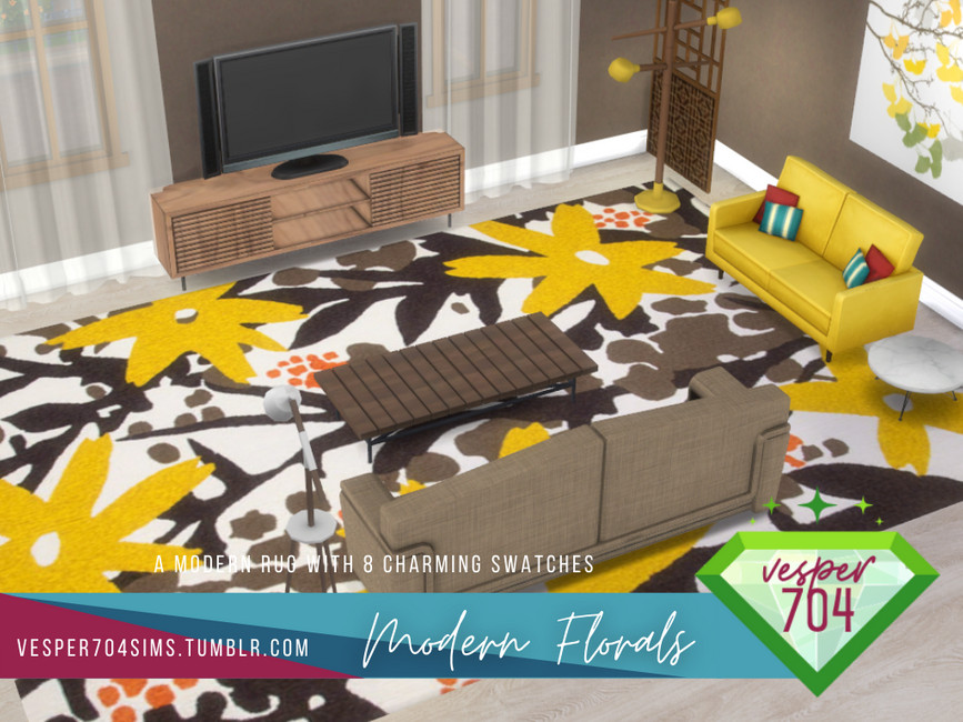 The Sims Resource - Modern Florals Rug (A Base Game Recolor)