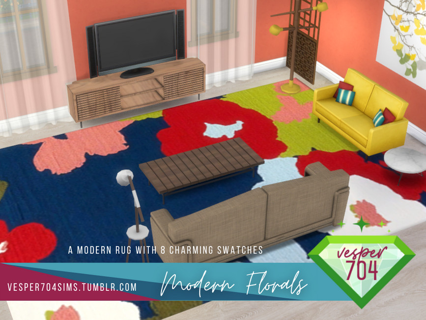 The Sims Resource - Modern Florals Rug (A Base Game Recolor)