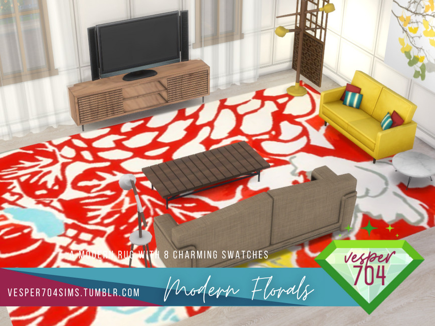 The Sims Resource - Modern Florals Rug (A Base Game Recolor)