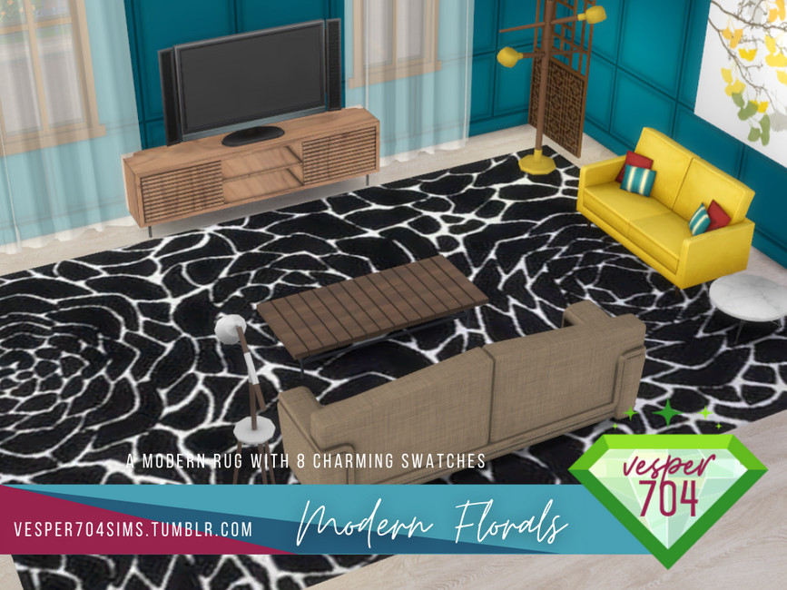 The Sims Resource - Modern Florals Rug (A Base Game Recolor)