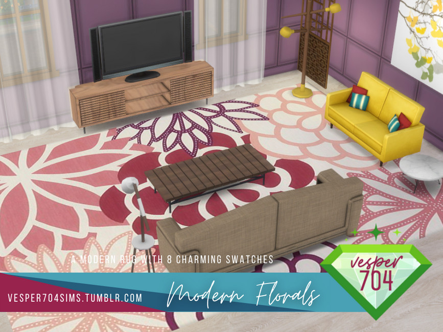 The Sims Resource - Modern Florals Rug (A Base Game Recolor)