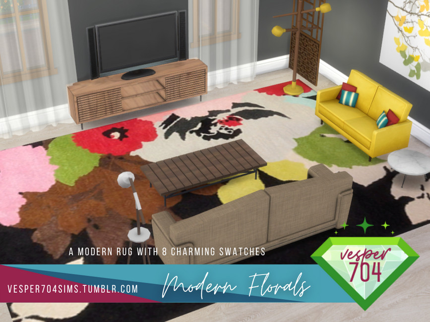 The Sims Resource - Modern Florals Rug (A Base Game Recolor)