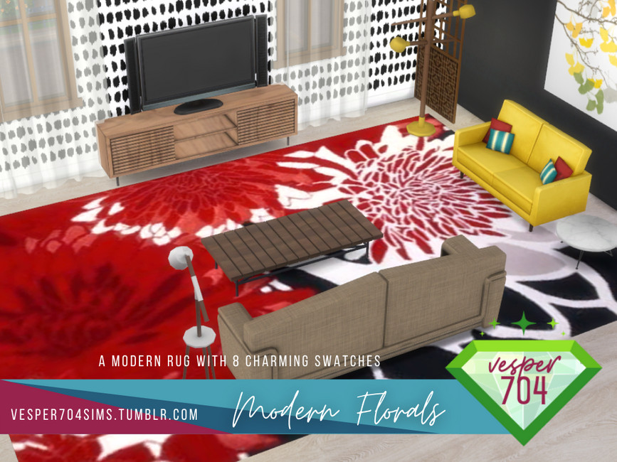 The Sims Resource - Modern Florals Rug (A Base Game Recolor)