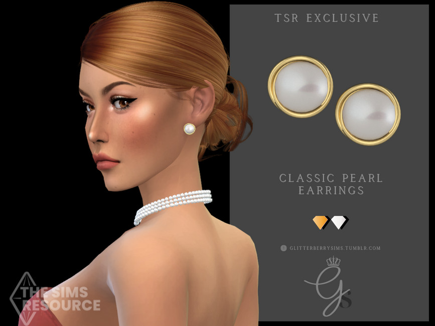 The Sims Resource - Classic Pearl Earrings