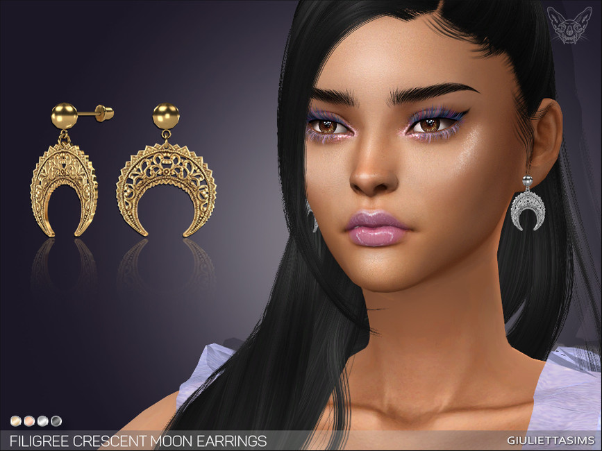 The Sims Resource - Filigree Crescent Moon Earrings