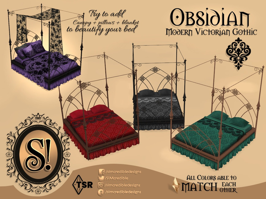 The Sims Resource - Modern Victorian Gothic - Obsidian Bed 1 - wood