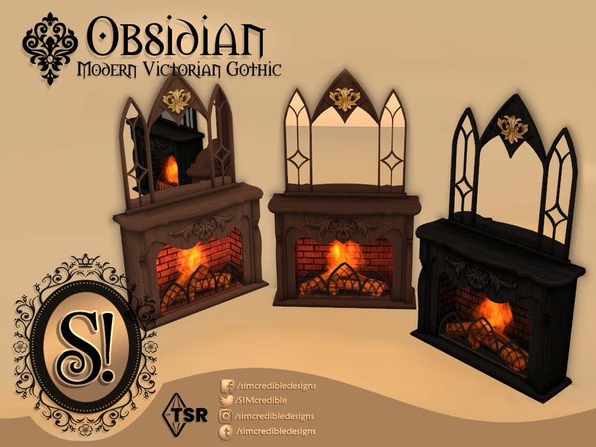 The Sims Resource - Modern Victorian Gothic - Obsidian Fireplace