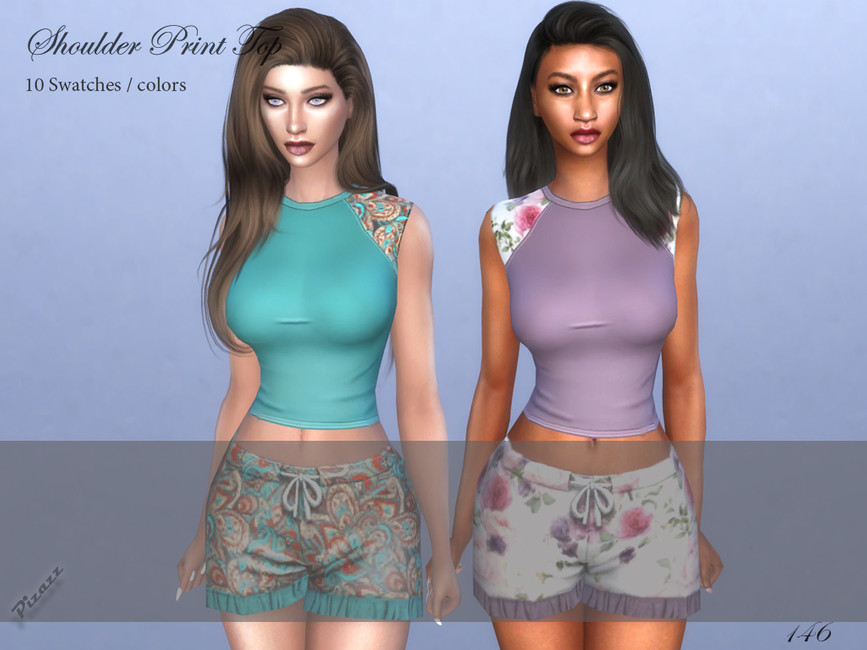 The Sims Resource - Shoulder Print Top