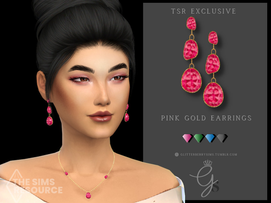 The Sims Resource - Pink Gold Earrings