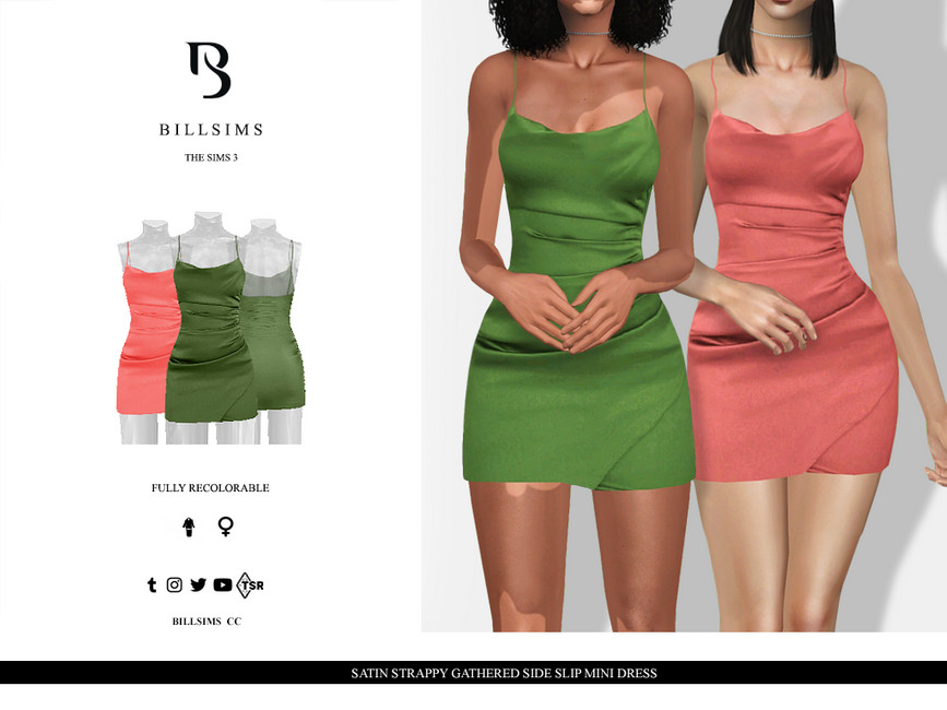 The Sims Resource - Satin Strappy Gathered Side Slip Mini Dress