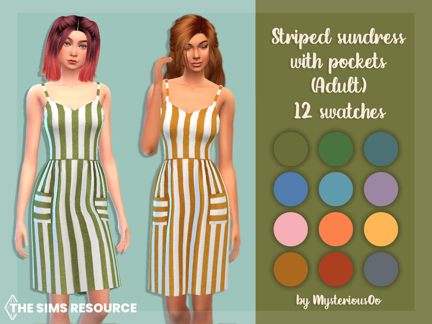 The Sims Resource - Striped sundress with pockets Adult
