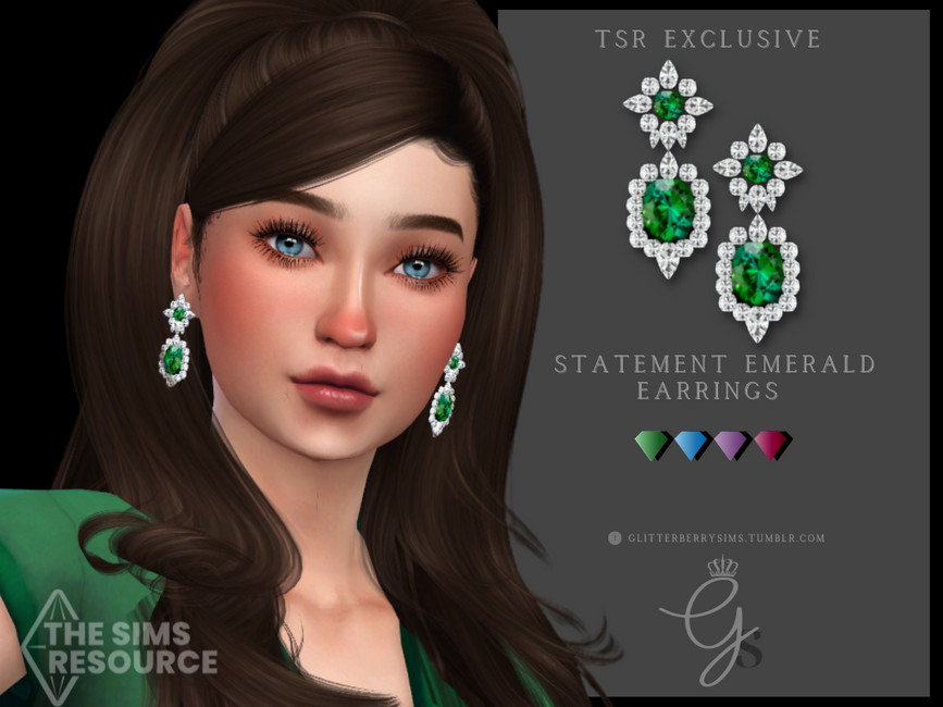 The Sims Resource - Emerald Statement Earrings