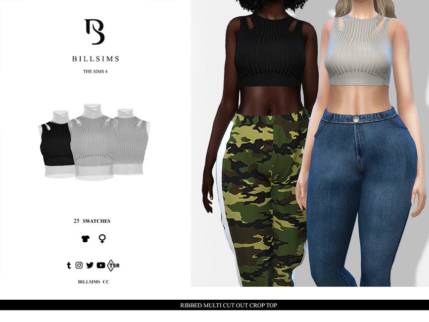 The Sims Resource - Ribbed Multi Cut Out Crop Top