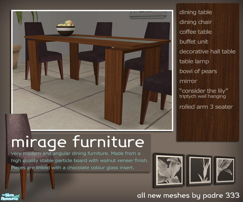 The Sims Resource - Mirage Dining Suite - Dining Table