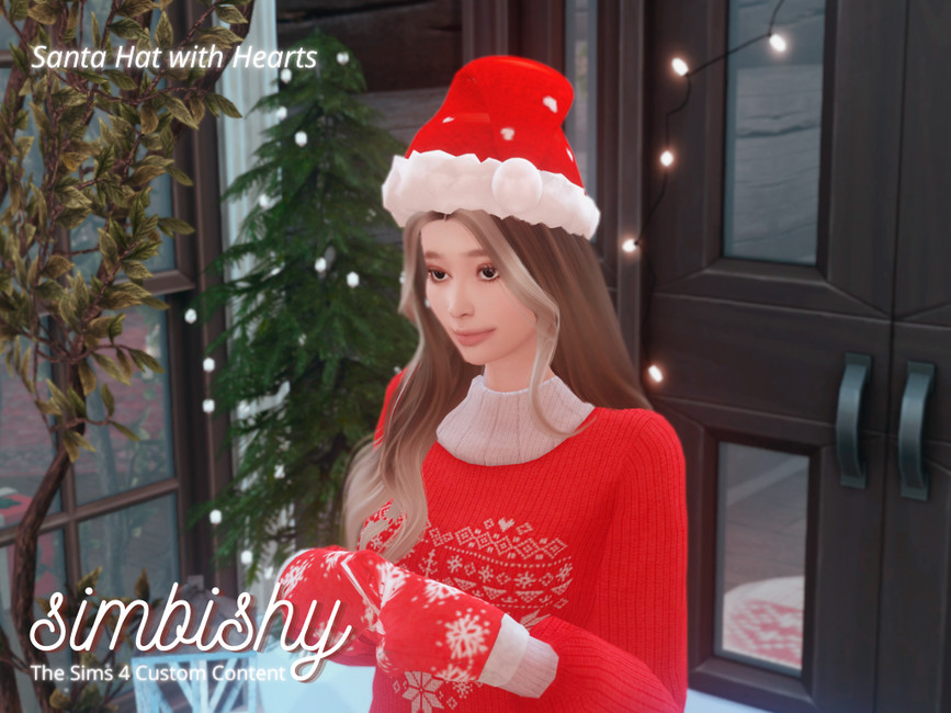 The Sims Resource - Santa Hat with Hearts (Christmas)