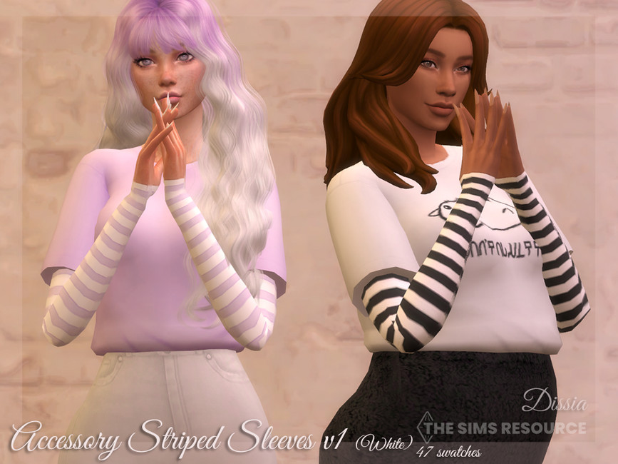 The Sims Resource - Accessory Striped Sleeves v1 (White)