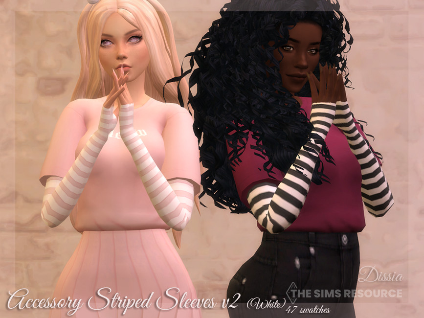 The Sims Resource - Accessory Striped Sleeves v2 (White)