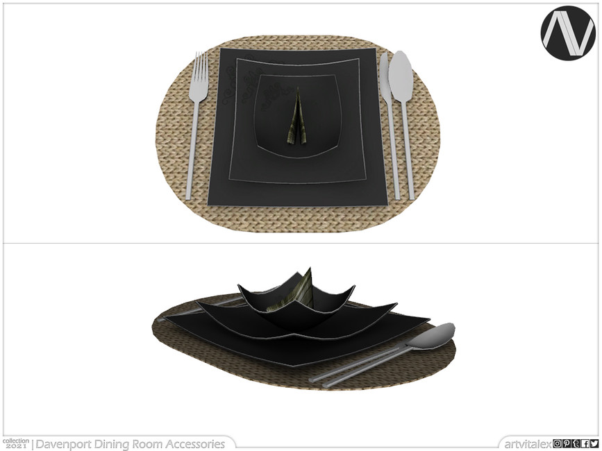 The Sims Resource - Davenport Placemat, Plates, Fork, Knife And Spoon