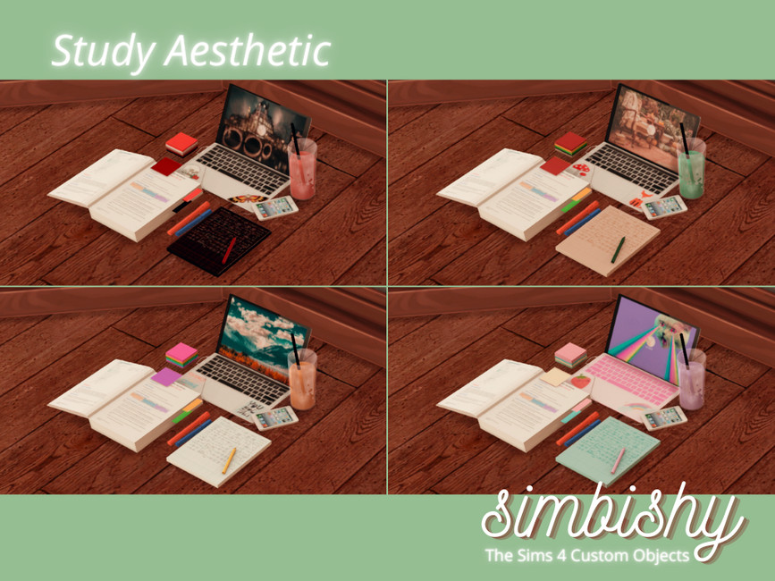 The Sims Resource - Study Aesthetic (Laptop, Phone, Books, Stationery ...