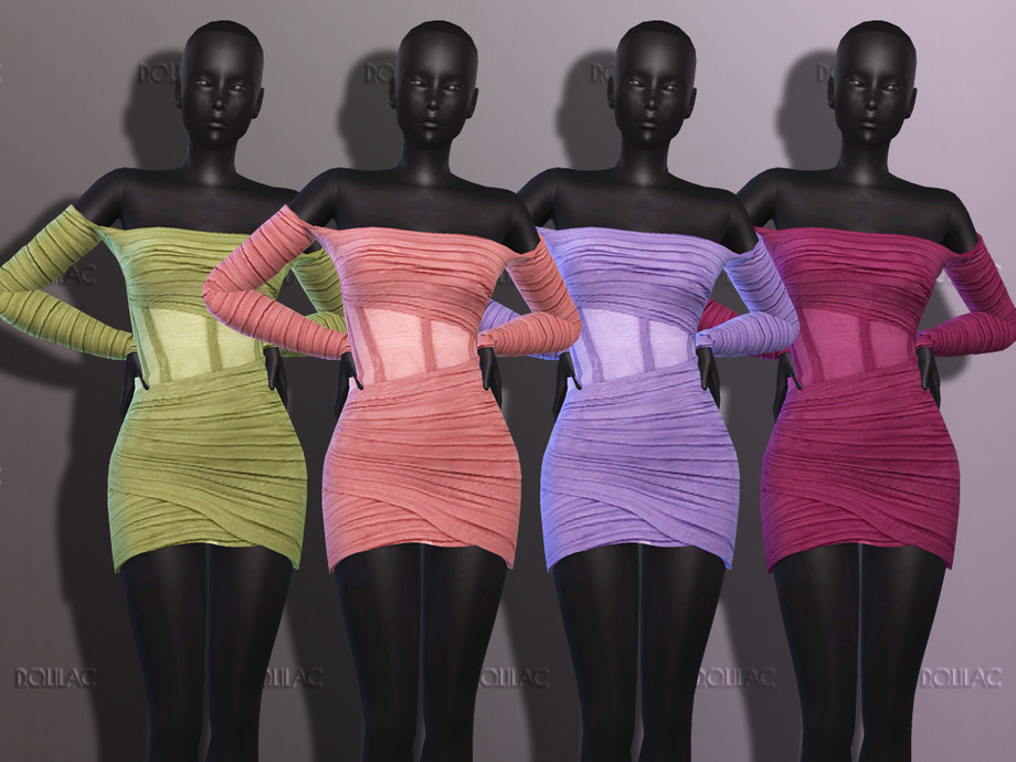 The Sims Resource | Ruched Mesh Asymmetric Corset Dress DO258