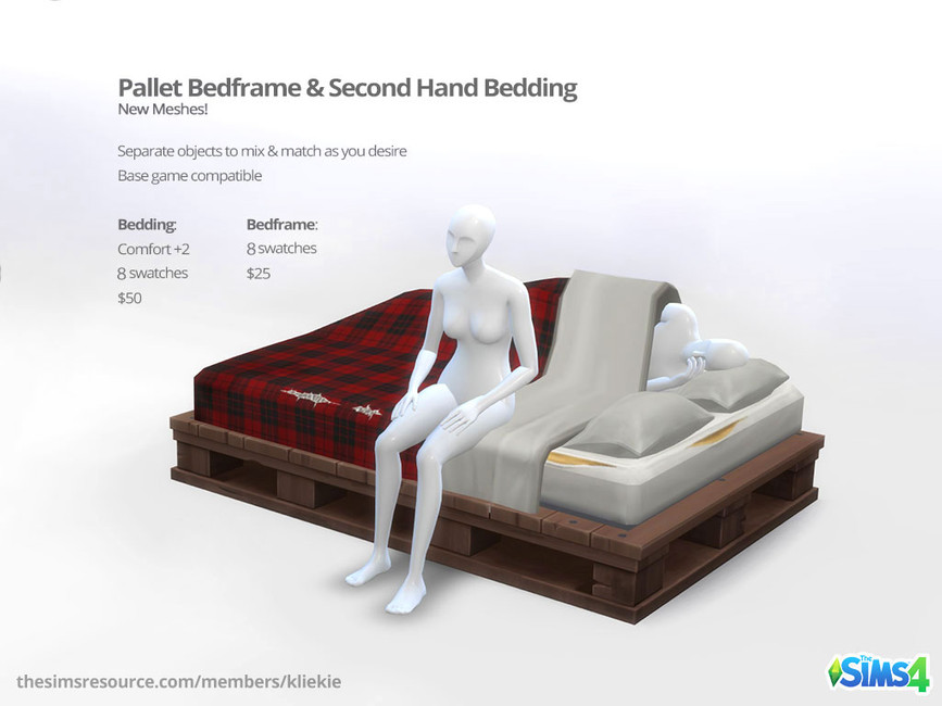 The Sims Resource - Pallet Bedframe & Second Hand Bedding