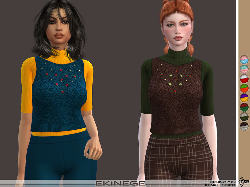 The Sims Resource - Ribbed Top With Sweater Vest