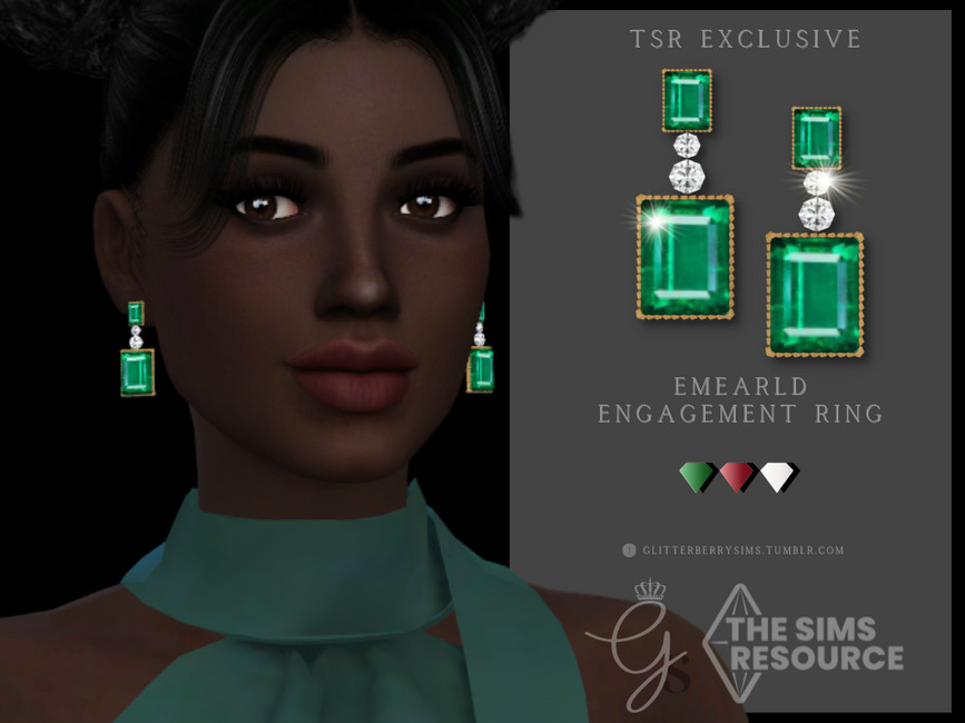The Sims Resource - Emerald Engagement Earrings
