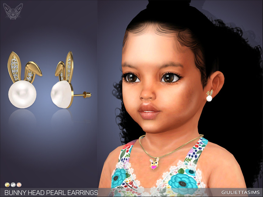 The Sims Resource - Bunny Head Pearl Earrings For Toddlers