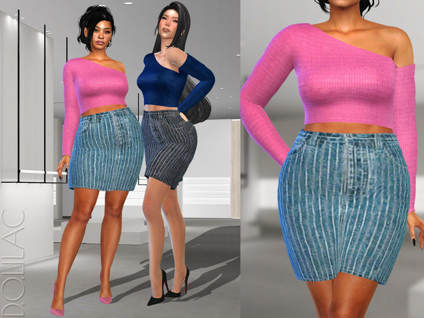 The Sims Resource - Long Sleeve Off On Shoulder Top [SET] DO336