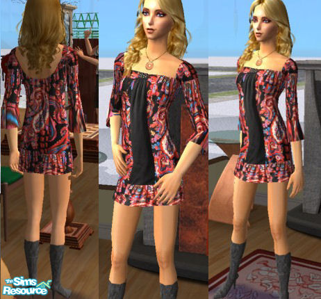 The Sims Resource - VINTAGE PATTERN DRESS