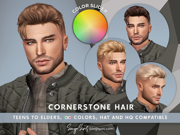 The Sims Resource | [Patreon] SonyaSims Cornerstone Hair COLOR SLIDER ...