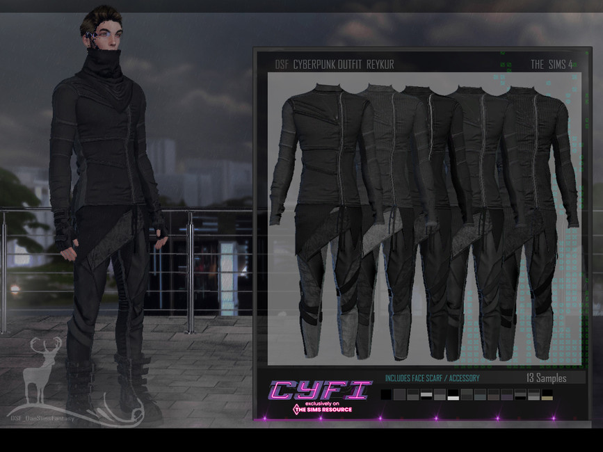 The Sims Resource - CYFI _DSF CYBERPUNK OUTFIT REYKUR