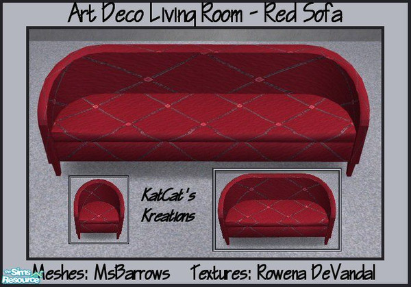The Sims Resource - Art Deco Living Room - Red Sofa