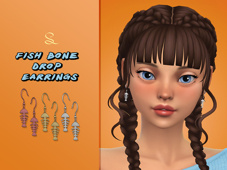 The Sims Resource - Fish Bone Drop Earrings for Adults