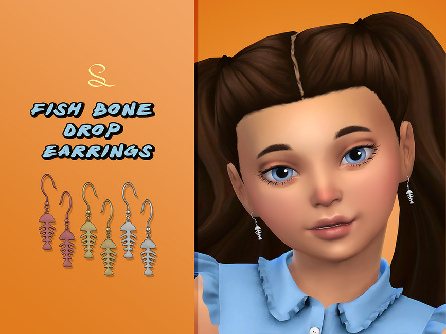 The Sims Resource - Fish Bone Drop Earrings for Kids