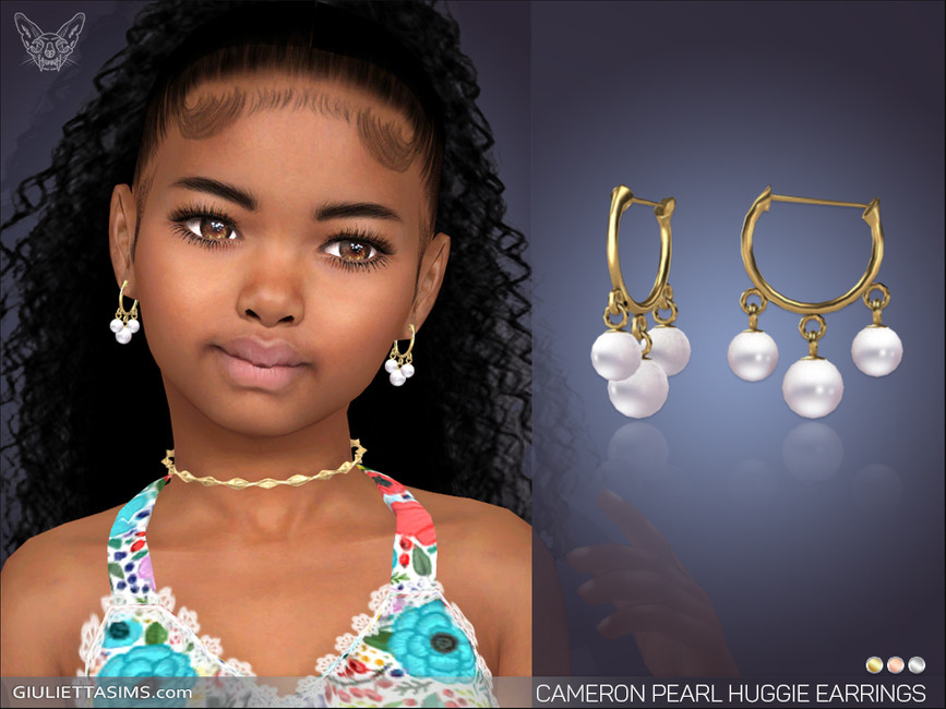 The Sims Resource - Cameron Pearl Huggie Earrings For Kids