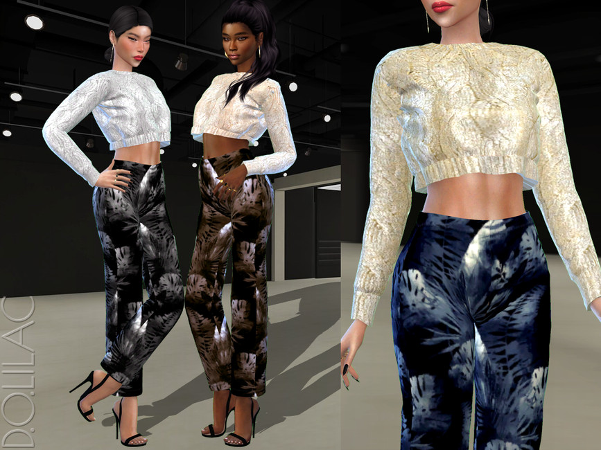 The Sims Resource - Foiled Cable-Knit Sweater DO421