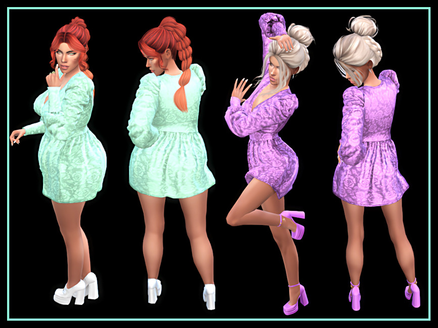 The Sims Resource - Satin dress with puffy sleeves