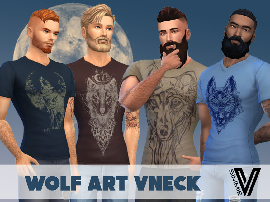 The Sims Resource - Wolf Art Vneck Teez