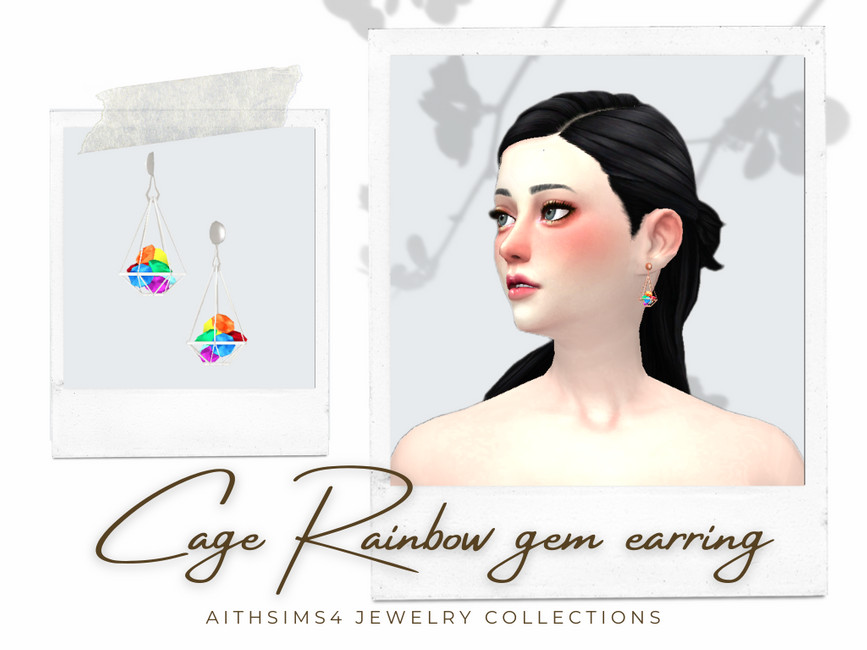 The Sims Resource - Cage Rainbow gem earring